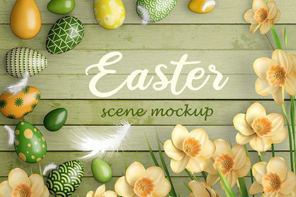 Realistic Easter Scene Mockup with a Wooden Background Free Download ...