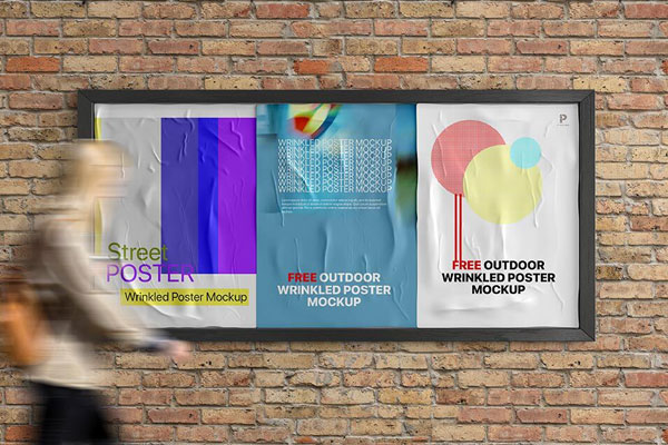 Rectangle Wrinkled Poster on the Wall Mockup Free Download | Resource Boy