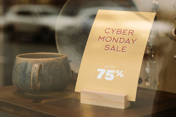 Tabletop Sign Holder Mockup with Cup at Store Display Window Free ...