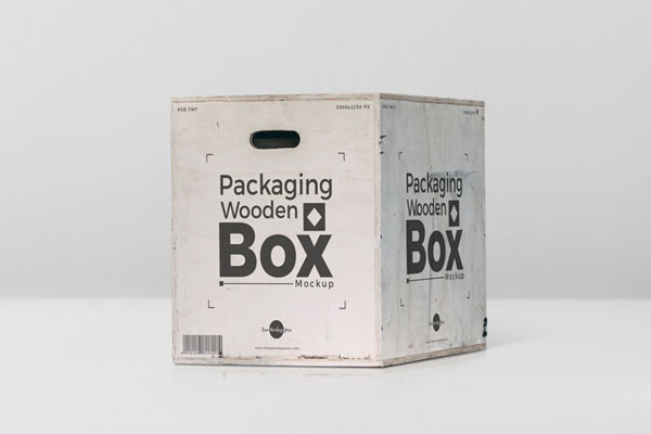 3/4 View Wooden Packaging Box Mockup in Simple Setting Free Download ...