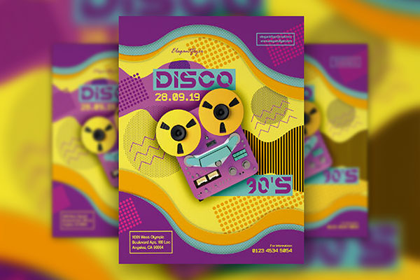 Abstract Illustrated Disco Party Flyer Template Free Download ...