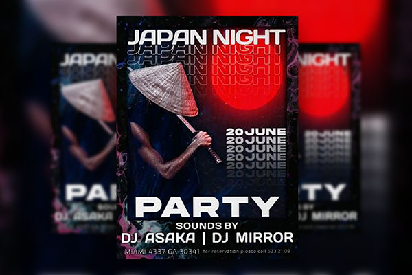 Black Red Sun Japan Night Party Flyer Template Free Download | Resource Boy
