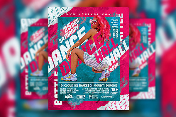 Bright Blue and Pink Dance Party Flyer Template Free Download ...