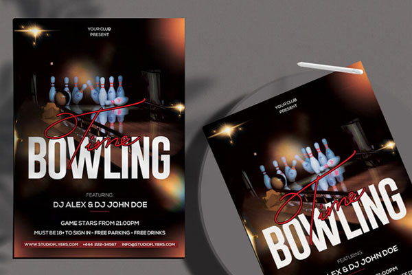 Dark Brown Bowling Alley Flyer Template Free Download | Resource Boy