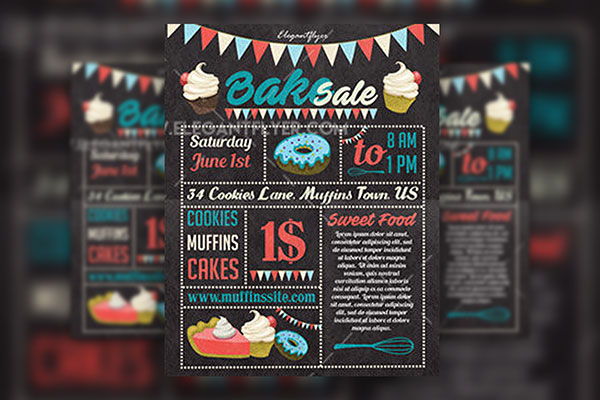 Dark Gray, Illustrated Bake Shop Flyer Along with Facebook Cover ...