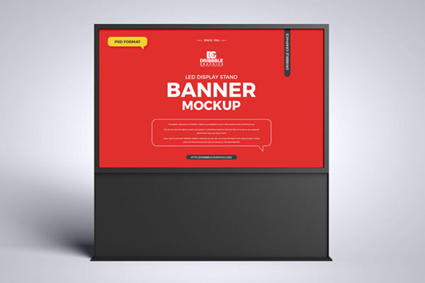 Front View Horizontal LED Display Stand Banner Mockup Free Download ...