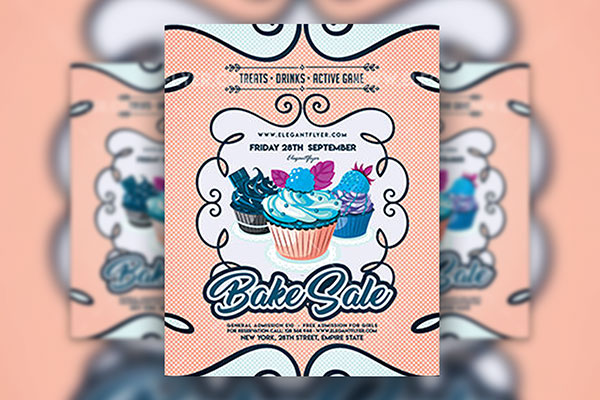 Illustrated Dotted Border Bake Sale Flyer Template and Facebook Cover ...