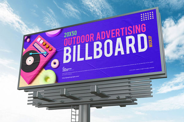 Low-angle View Outdoor Horizontal Advertising Billboard Against Sky ...