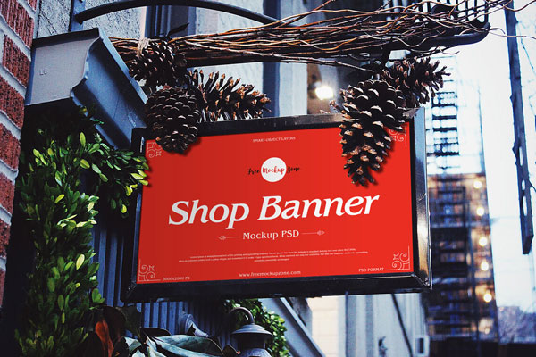 Realistic Shop Banner with Outdoors View Mockup Free Download ...