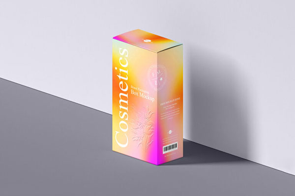 3/4 View Stand-up Packaging Box Against Wall Mockup with Shadow Free ...