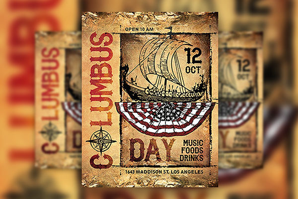 Crumbled Ancient Columbus Day Flyer Template Free Download | Resource Boy