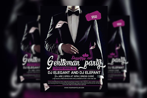 Dark Elegant Gentleman Party Flyer and Facebook Cover Template Free ...