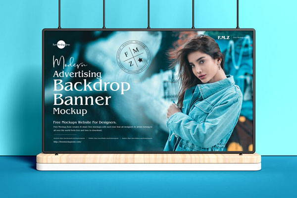 Front View Wide Advertising Backdrop Banner Mockup Free Download ...