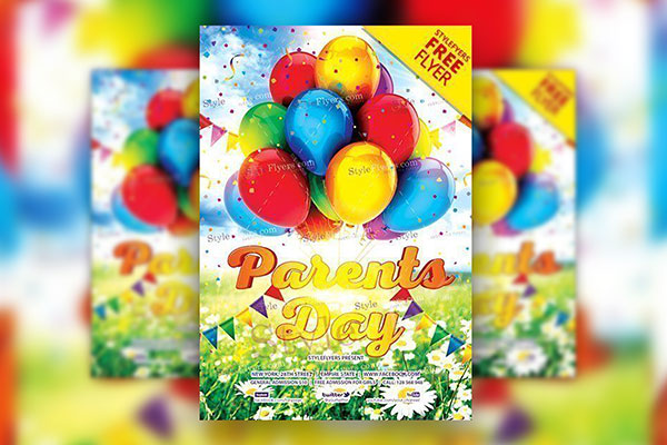 Fun and Cute Parents Day Flyer Template with Balloons Free Download ...