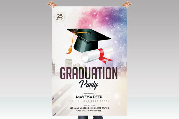Glittering, Illustrated, Urban Graduation Party Flyer Template Free ...