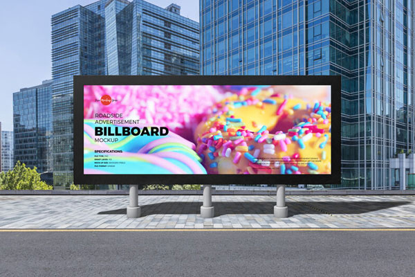Horizontal Advertisement Billboard on the Roadside in Front View Mockup ...