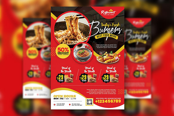 Illustrated Modern Restaurant Food Promotion Flyer Template Free