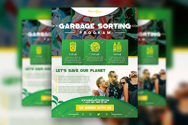 White, Green, Geometric Garbage Sorting and Recycling Flyer Template ...