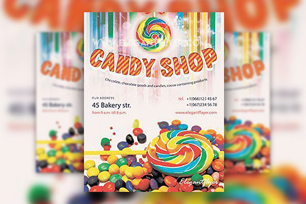 3D Colorful Candy Shop Flyer Along with Facebook Cover Templates Free ...