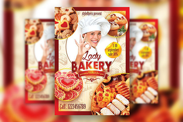 Border and Happy Lady Baker Flyer Template Free Download | Resource Boy