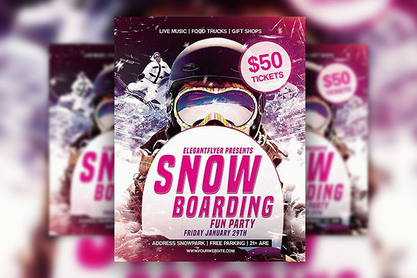 Grunge Bright Snowboarding Fun Party Flyer Template and Facebook Cover ...