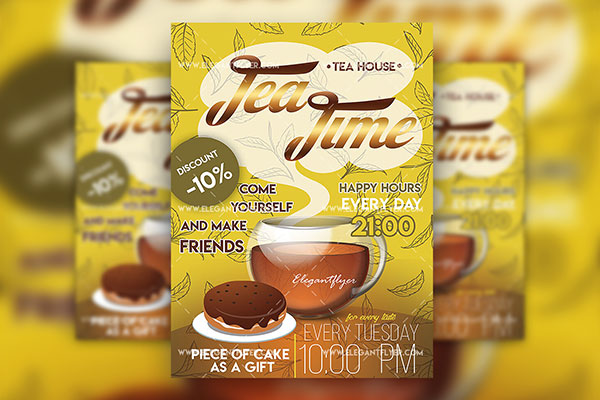 Illustrated, Leafy Tea Party Flyer Along with Facebook Cover Templates ...