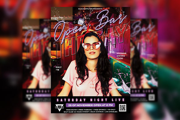 Neon and Playful Open Bar Flyer Template Free Download | Resource Boy