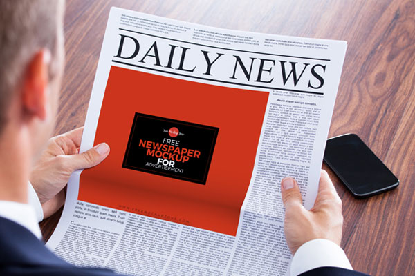 Top Side View of Classic Newspaper Mockup Free Download | Resource Boy