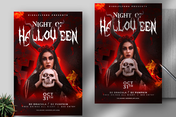 Spooky Flaming Halloween Party Flyer Template Free Download | Resource Boy