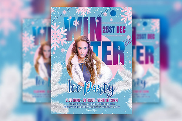 Blue and Pink Snowy Winter Ice Party Flyer Template Free Download ...