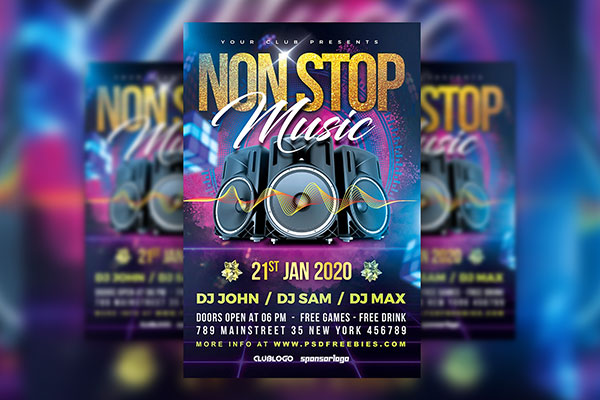 Hip Hop Sparkly Non Stop Music Party Flyer Template Free Download ...