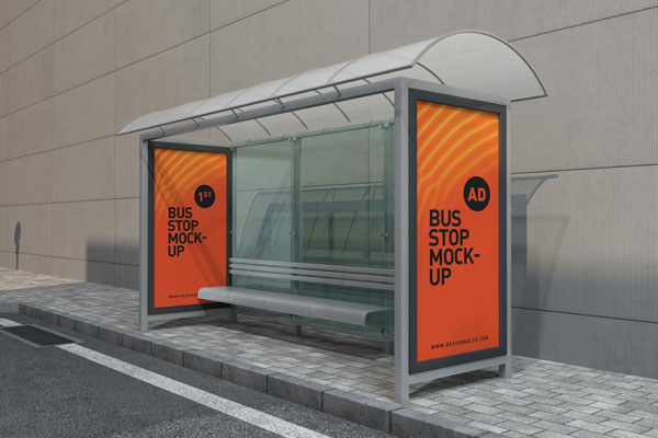 Perspective View of a Bus Stop Banner Mockup Free Download | Resource Boy