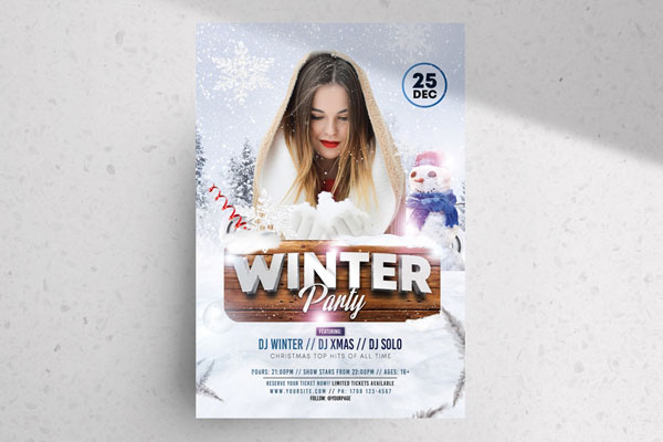 Snowy Winter Party Flyer Template Free Download | Resource Boy