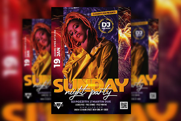 Sparkly Creative Sunday Party Flyer Template Free Download | Resource Boy