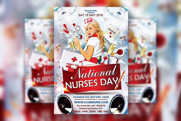 White Disco Ball National Nurses Day Flyer Template Free Download ...