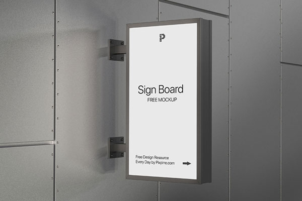 Side View of Vertical Logo Signboard Mockup on Metallic Wall Free ...
