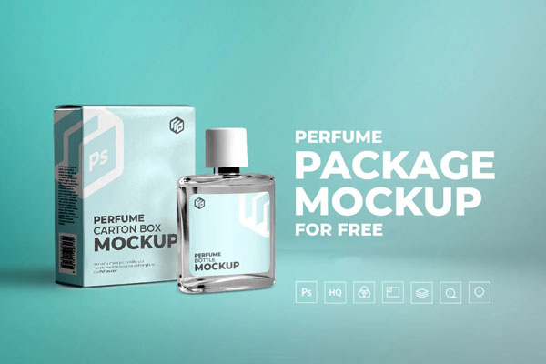 Front View of Perfume Bottle and Packaging Box Mockup Free Download ...