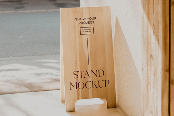 Minimal Outdoor Wood Stand Mockup Free Download | Resource Boy