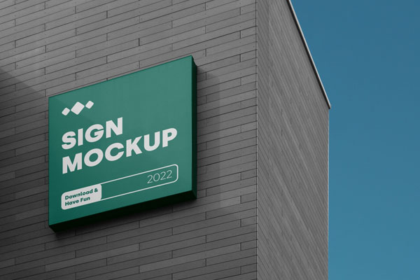 Perspective View of Square Sign Mockup on Brick Building Free Download ...