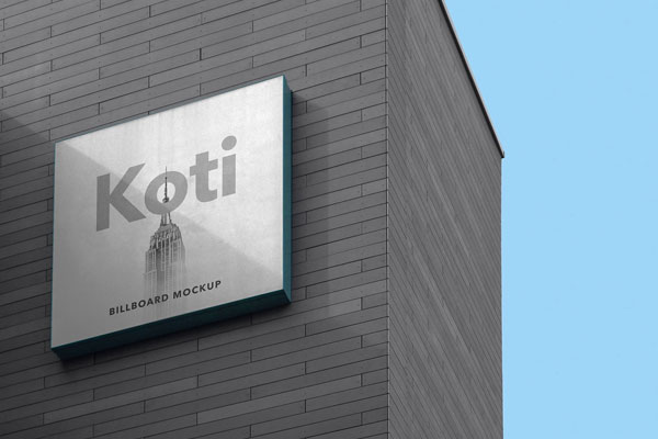 Perspective View of a Square Wall-mounted Billboard Mockup Free ...