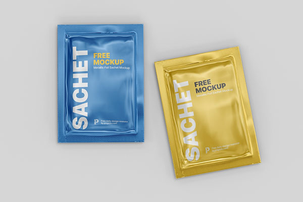 Front View of Standing Square Sachet Mockup Free Download | Resource Boy