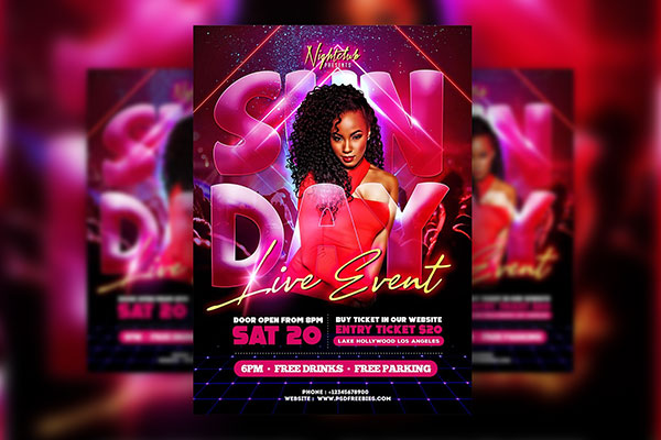 Glitter Futuristic Sunday Event Party Flyer Template Free Download ...