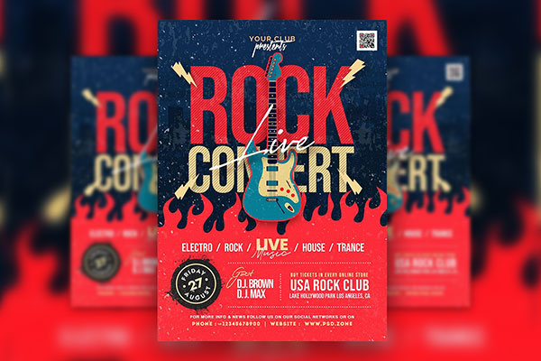 Illustrated Retro Rock Concert Event Flyer Template Free Download ...