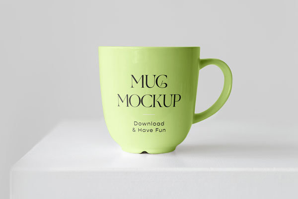 Front View of a Ceramic Mug Mockup on a Cube Free Download | Resource Boy