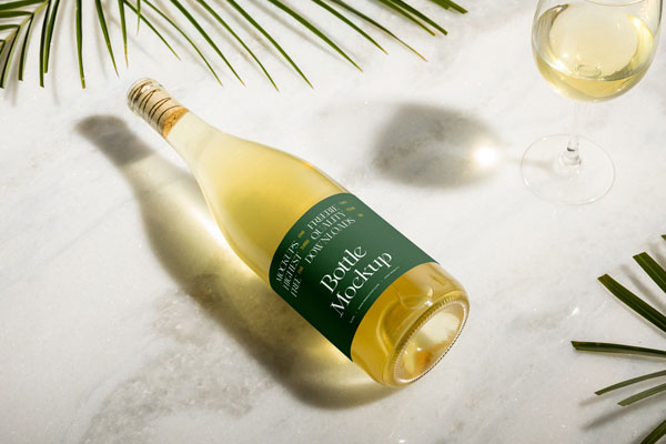 Top View of a Champagne Bottle Mockup with a Glass Free Download ...