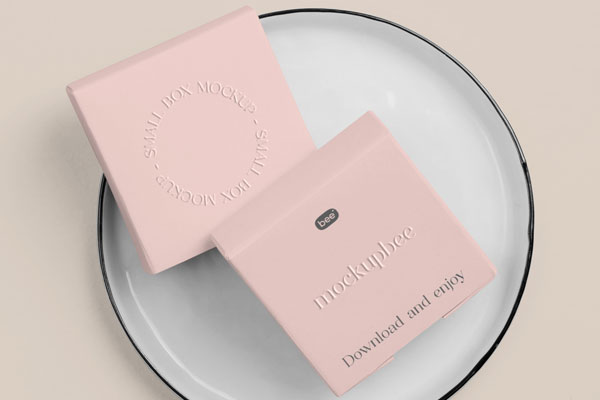 2 Mockups of Small Square Box on Plate Free Download | Resource Boy