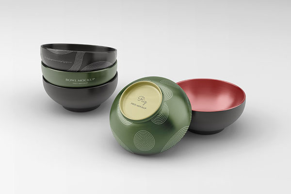 Front View Ceramic Bowls Mockup Stacked on Top of Each Other Free ...