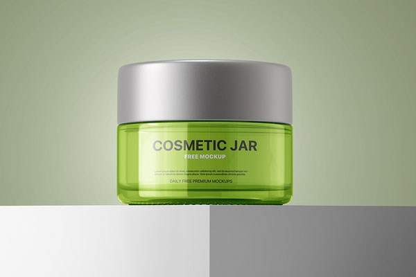Front View of Trendy Cosmetic Round Jar Mockup Free Download | Resource Boy