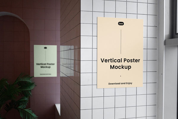 Perspective Sight of Hanging Double Vertical Poster Mockup Free ...