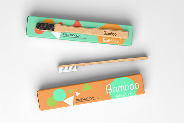 Top View of 2 Box Mockups with 2 Bamboo Toothbrushes Free Download ...